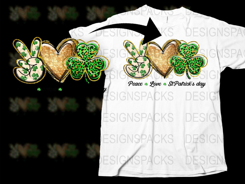 Peace Love St Patricks Day Clover Png Digital Download