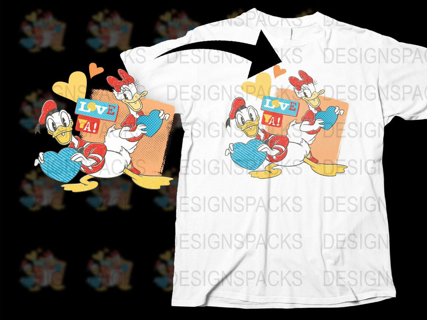 Donald Duck and Daisy Duck Love Ya Valentine Png Digital Download