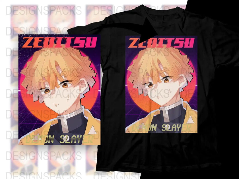 Zenitsu from Demon Slayer Anime Vintage Style Png Digital Download