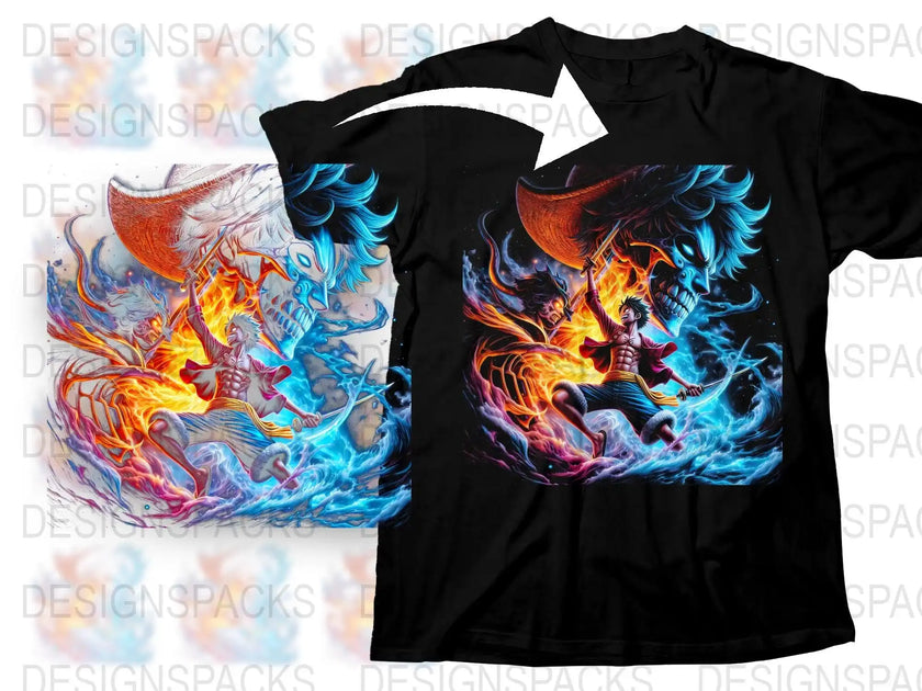 Luffy and Kaido Colorful Battle Artwork Halftone Png Digital Download