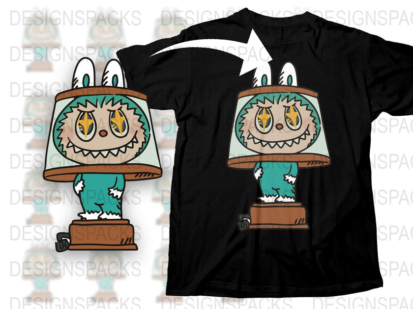 Labubu Funky Lamp Monster with Star Eyes Illustration Png Digital Down