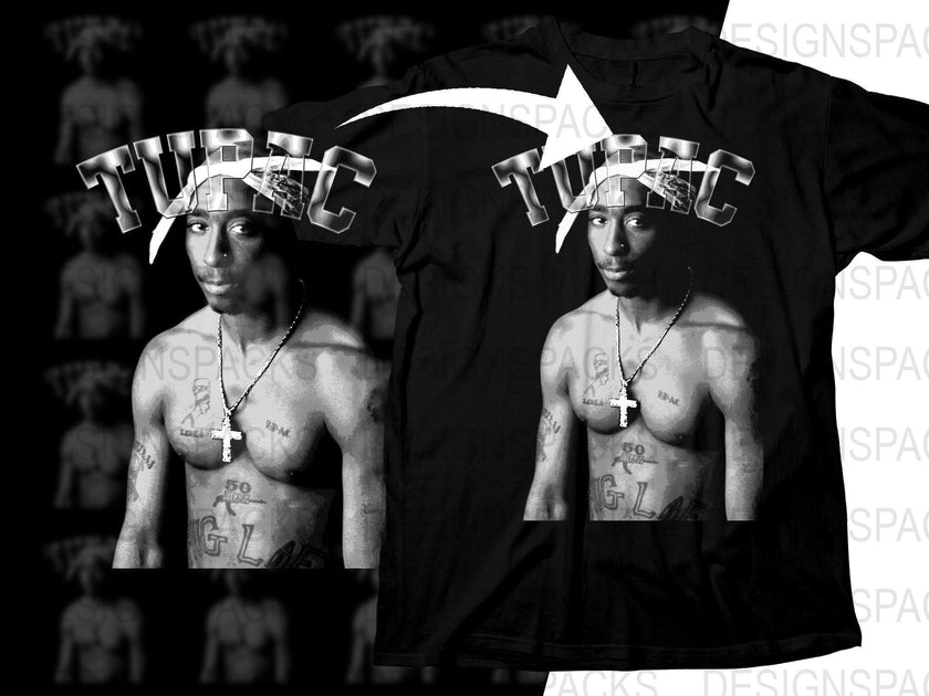 Iconic Graphic Tupac Shakur with Tattoos Png Digital Download