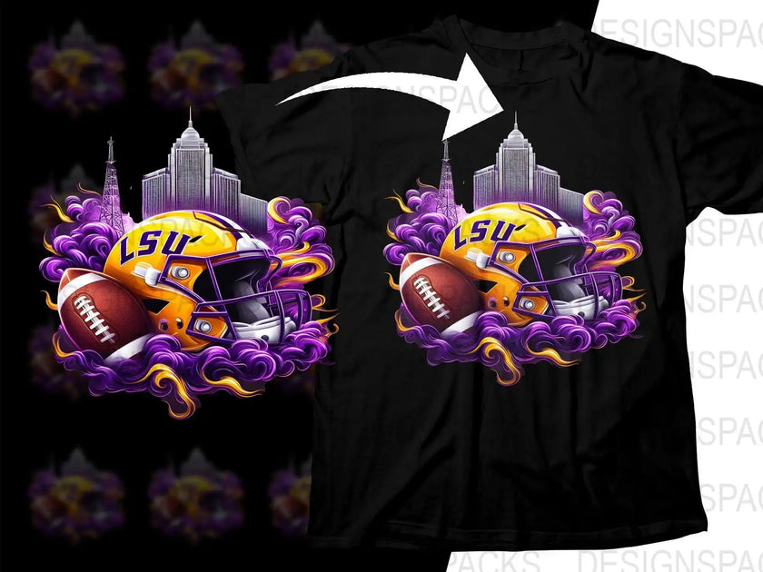LSU Tigers Football Smoke Helmet Skyline Graphic Png Digital Download