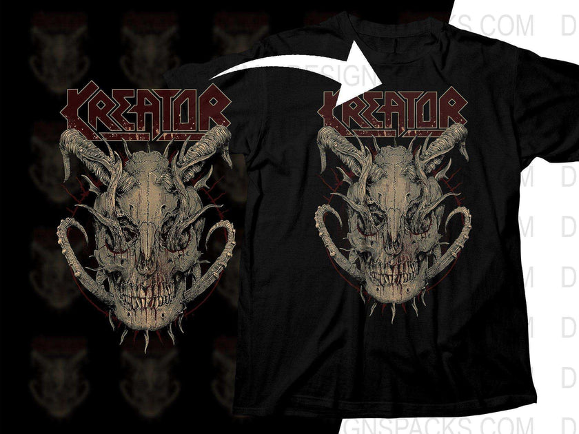 Kreator Band Logo with Horned Skull Design Png Halftone Digital Downlo