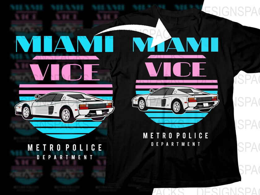 Miami Vice Retro Car Theme Vibrant Png Digital Download
