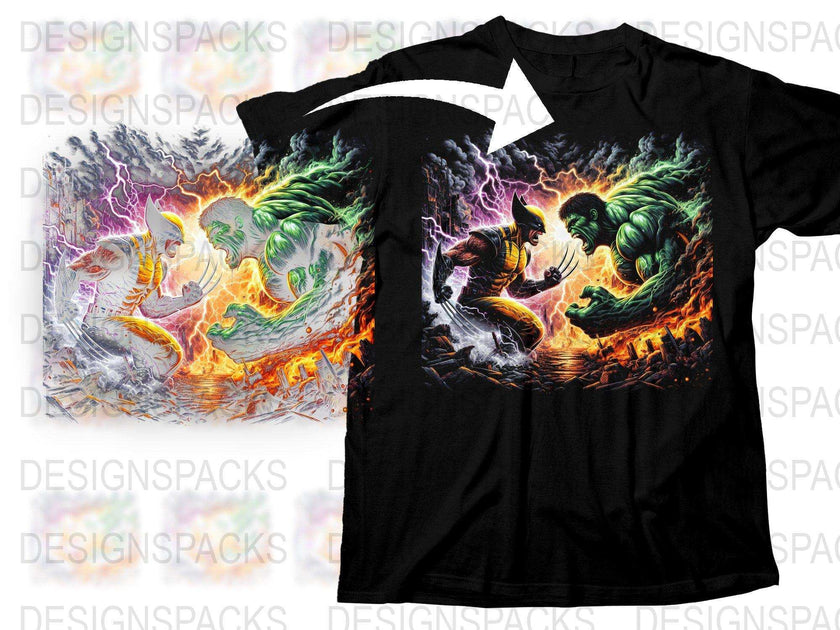 Wolverine vs Hulk Epic Battle Graphic Png Digital Download