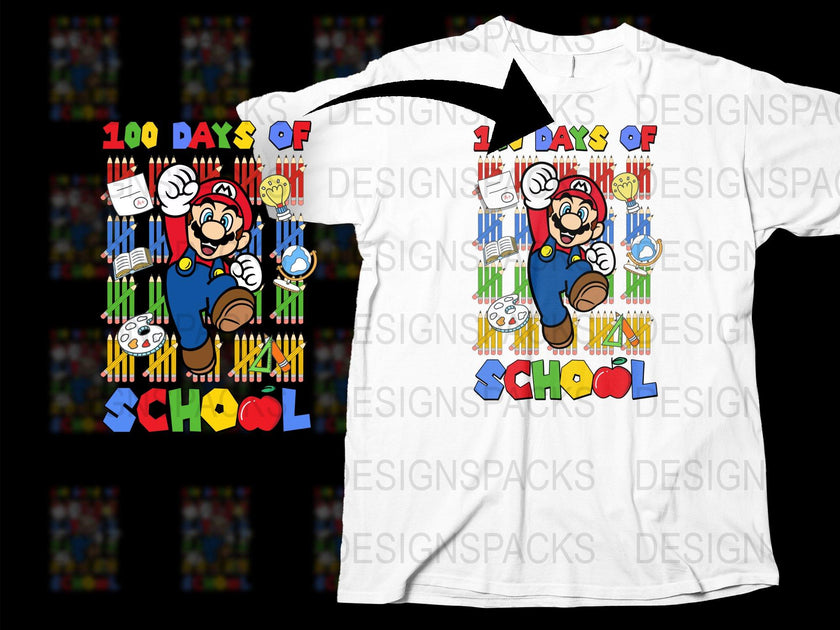 Exciting 100 Days Of School Mario Png Digital Download