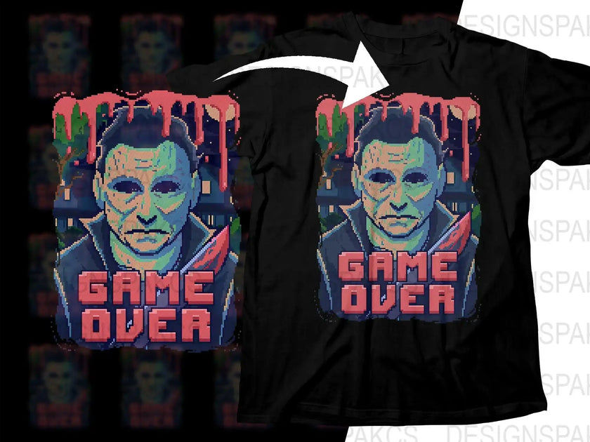 Spooky Dripping Blood Game Over Design Halftone Png Digital Download