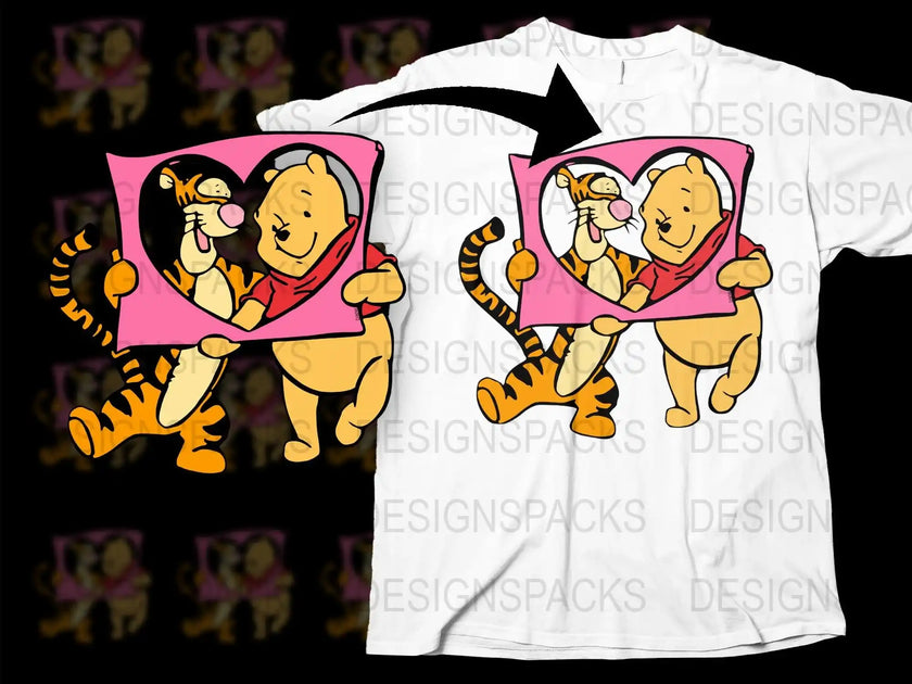 Winnie the Pooh and Tigger with Heart Valentine's Png Digital Download