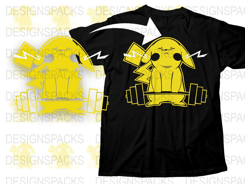 Strong Pikachu Lifting Weights Fitness Png Digital Download