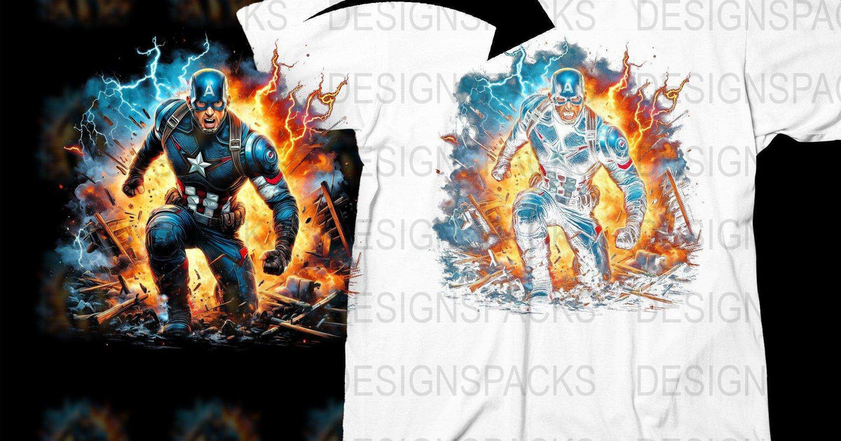 Captain America in Action Colorful Explosion Png Digital Download ...