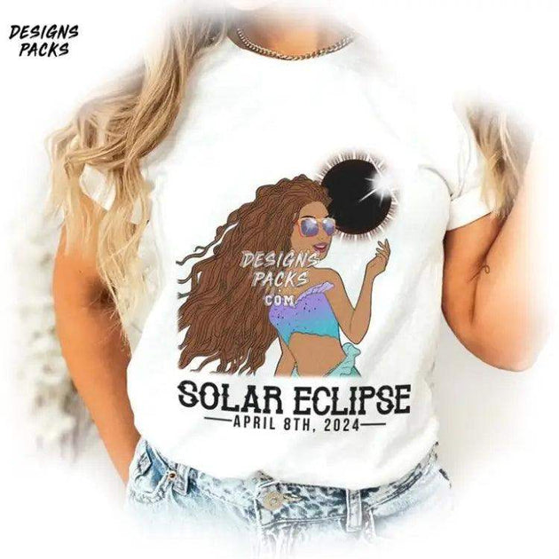Mermaid Solar Eclipse 2024 Cartoon Mermaid Total Solar Eclipse PNG Des ...