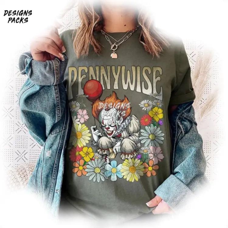 Pennywise Horror Halloween Horror Movie Floral Pennywise 90s Vintage P