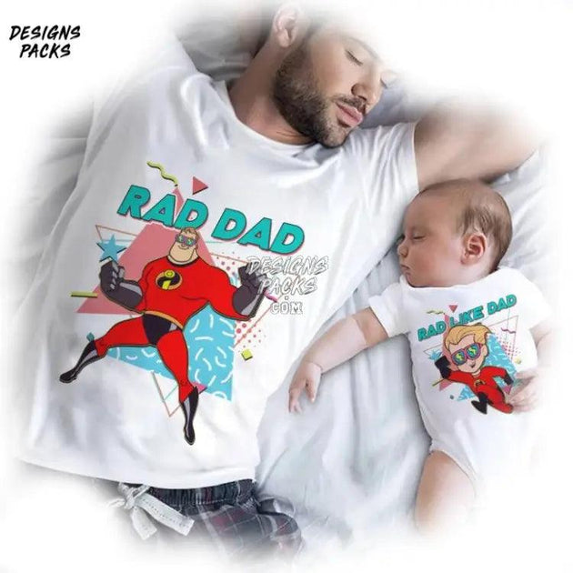 Rad Dad Matching Father Son Cartoon Bob Parr and Dash Parr PNG Design