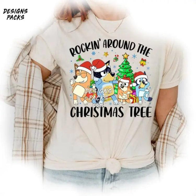 Rocking Around The Christmas Tree Bluey Bluey Christmas PNG Design