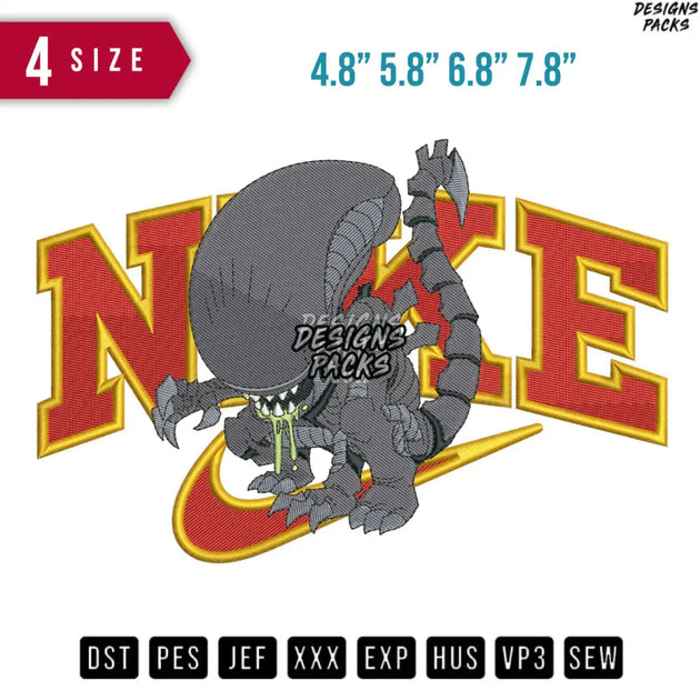 Swoosh Alien Xenomorph Embroidery Design