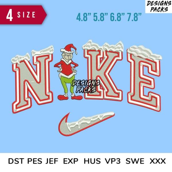 Swoosh Grinch Santa with snow Embroidery Design 4.8" 5.8" 6.8" 7.8"