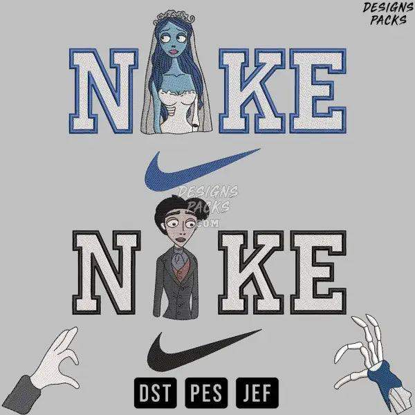 Swoosh Valentine Couple Corpse Bride Victor Van Embroidery Design 7" 8
