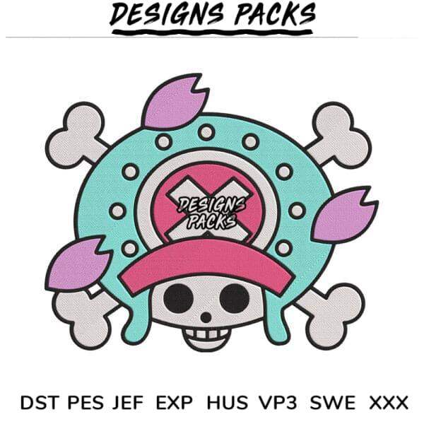Tony Tony Chopper Jolly Roger Logo Embroidery Design 3.8″ 4.8″ 5.8″ 6.