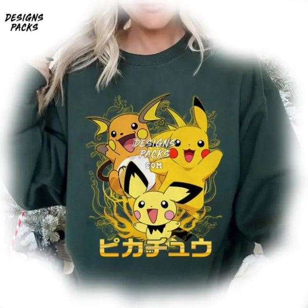 Vintage Pkm Pikachu Anime Characters Pichu Raichu Pikachu PNG Design